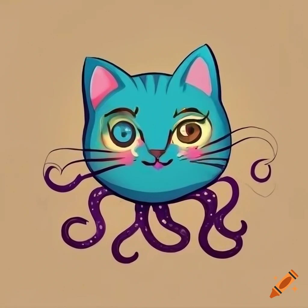 Cute cat-octopus hybrid logo on light background on Craiyon