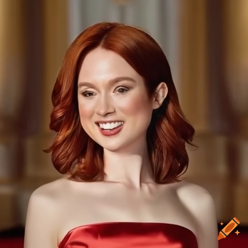 Goddess ellie kemper in a stunning satin dress on Craiyon