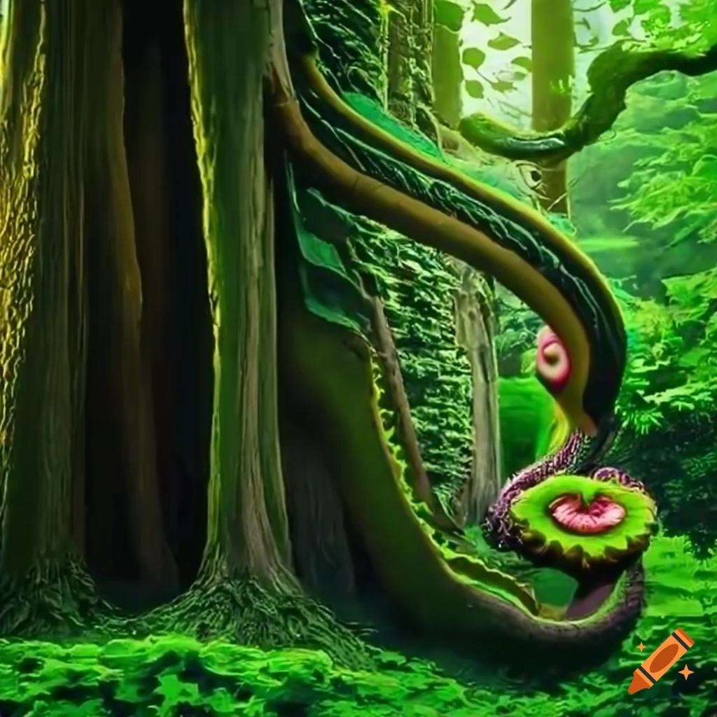 Lush vegetation with vibrant flowers, ivy-covered walls, and ancient ...