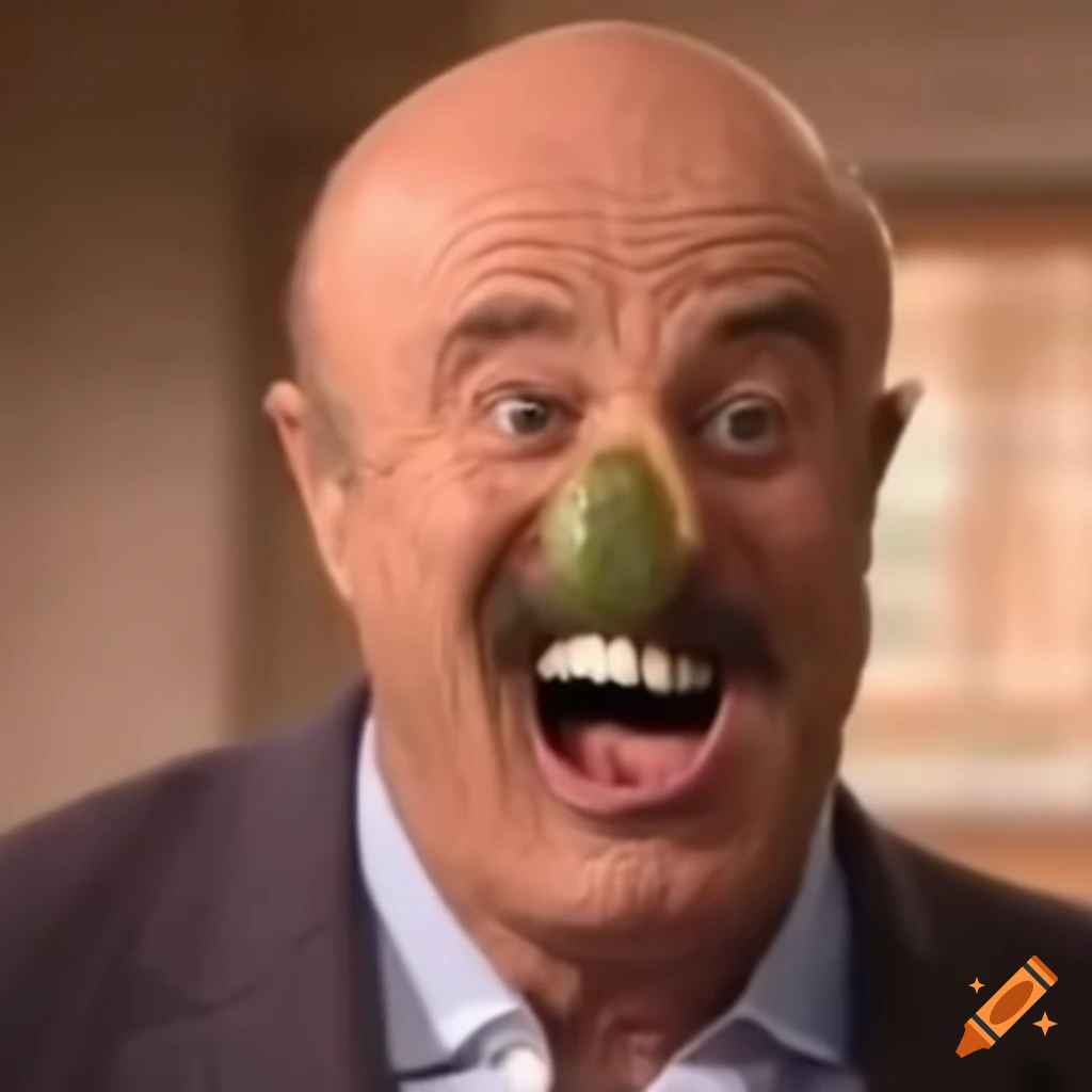 Dr. phil laughing at elderly man with a pickle for a nose on Craiyon