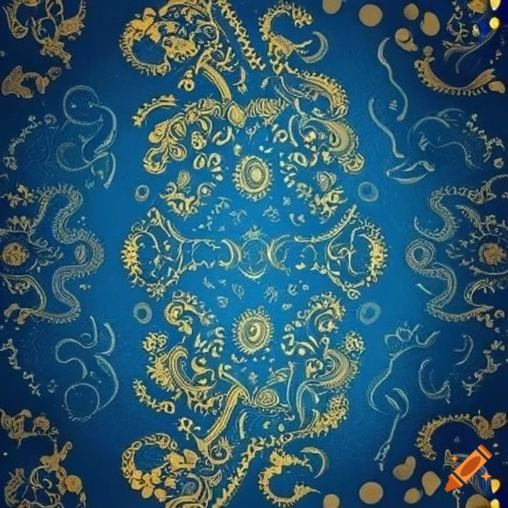 Blue and gold paisley motif for a wedding invitation on Craiyon
