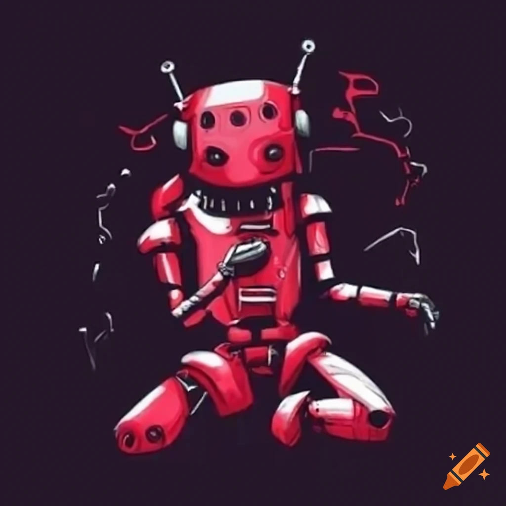 Dystopian robots dancing at a nightclub in red and black ink anime ...