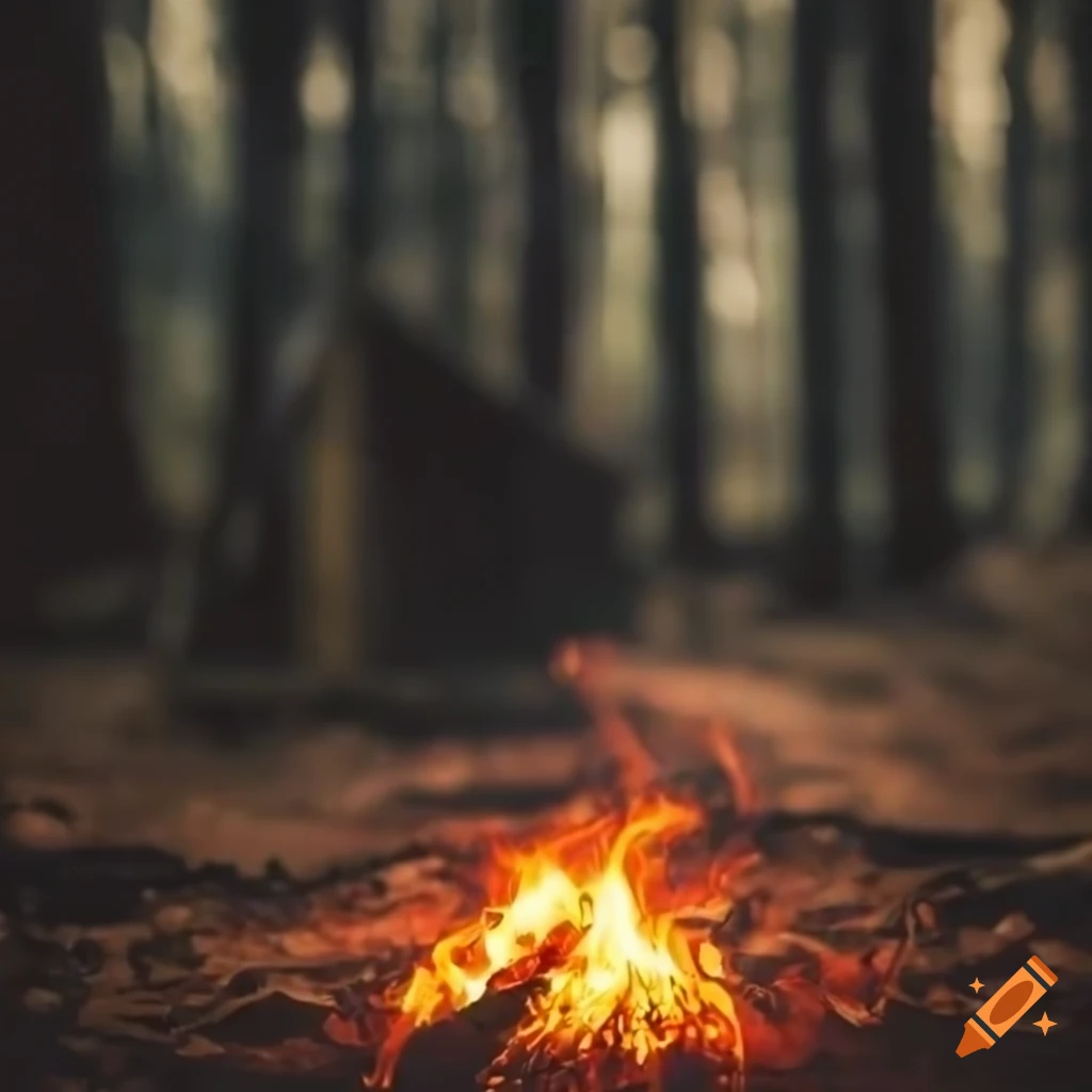 Small campfire in an epic medieval rpg fantasy forest landscape on Craiyon