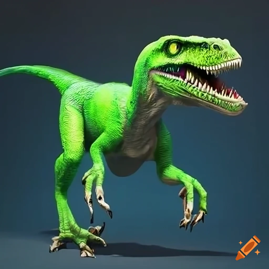 Neon green velociraptor with Happy New Year Raptors! 2024 on Craiyon