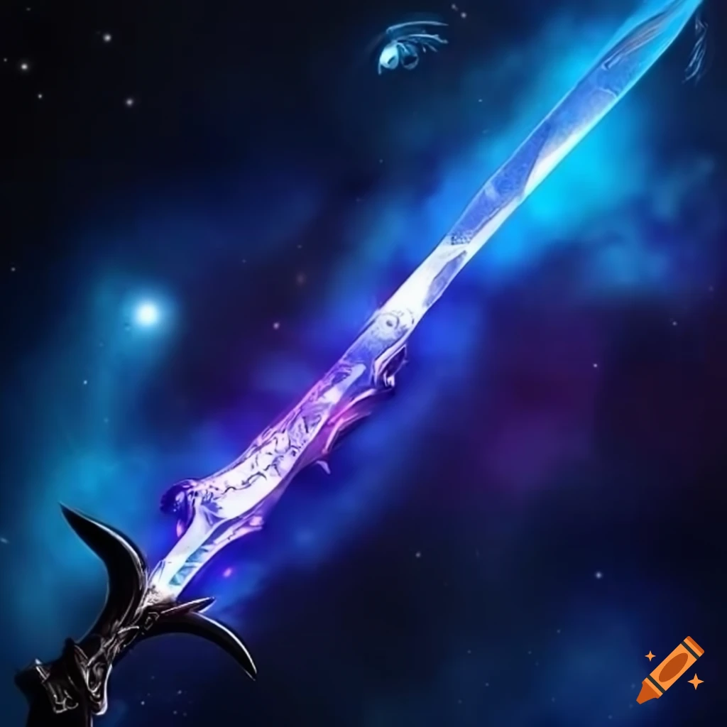 Dual big swords in a dark blue galaxy on Craiyon