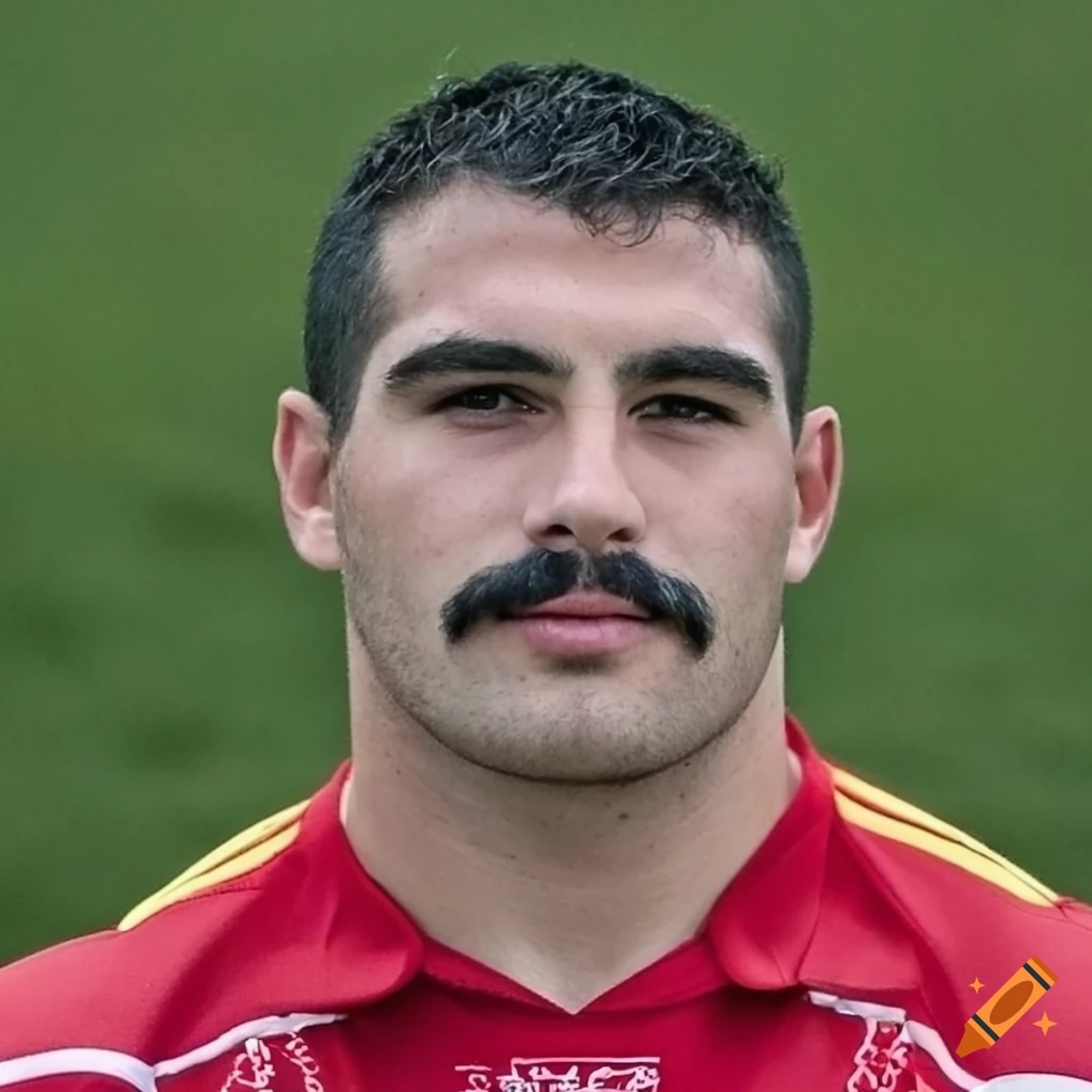 Portrait of a 30-year-old Spanish rugby player with a small mustache on ...