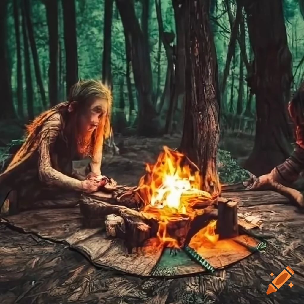 Small campfire in a magical forest of a medieval rpg game on Craiyon