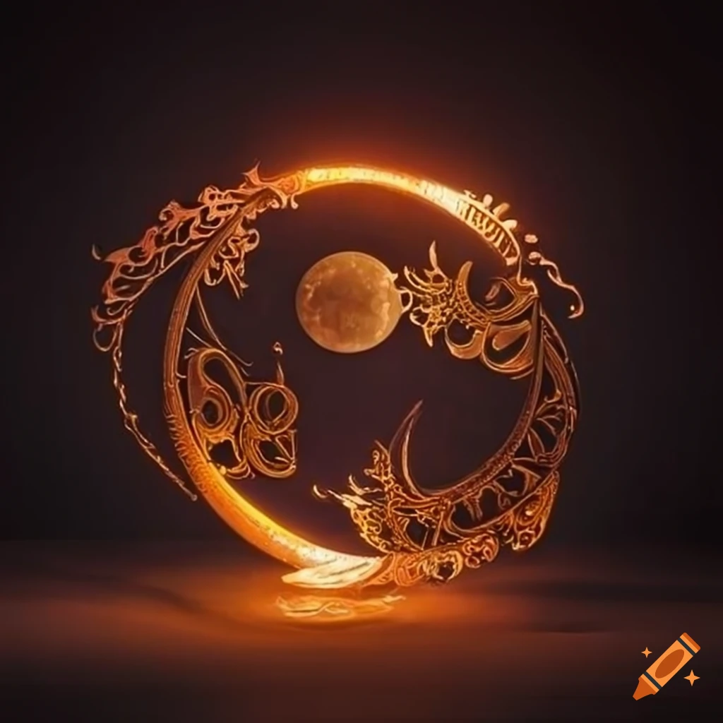 Intricately crafted emblem of warm lunar magic with glass decorations ...