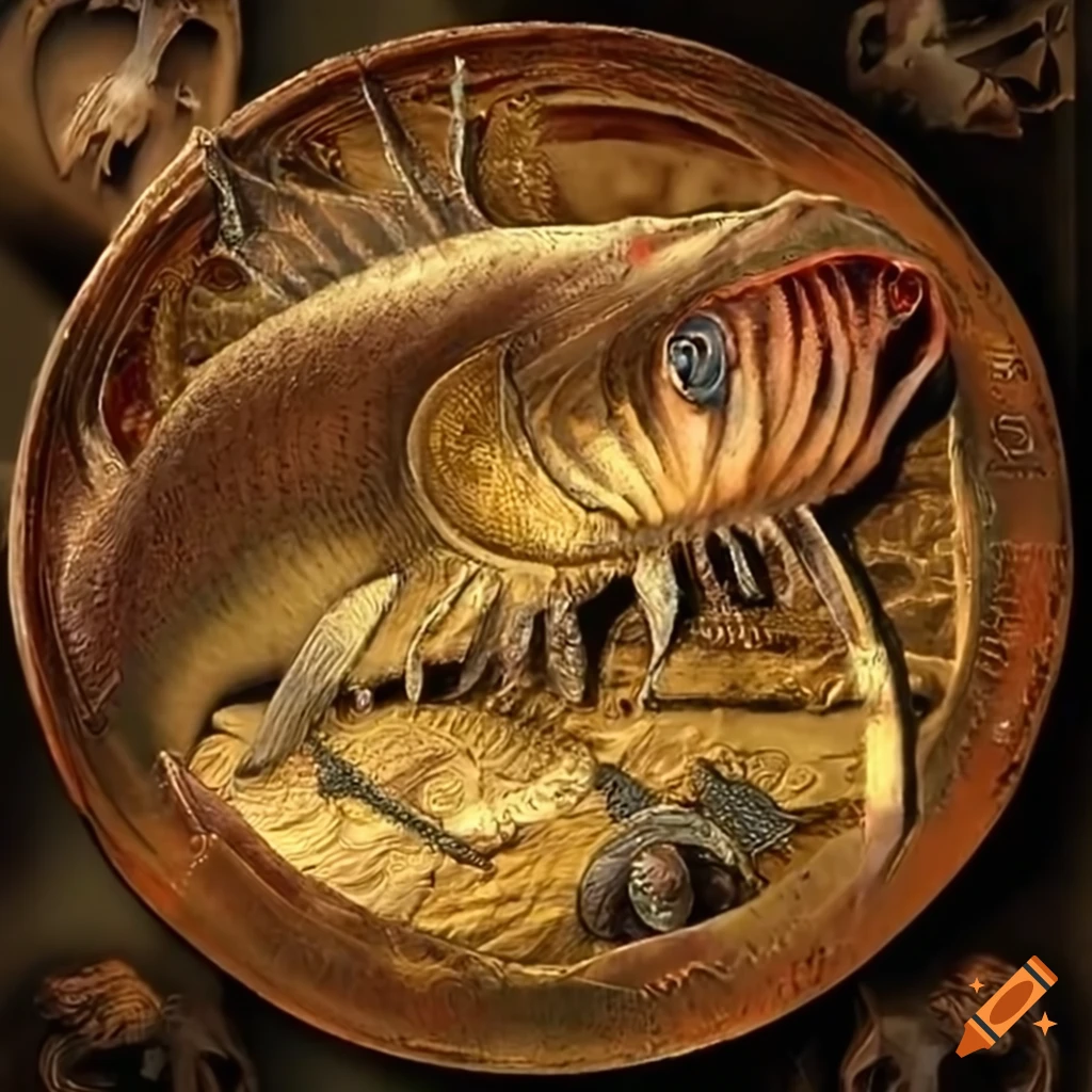Fish demon spitting gold coins in a bosch inspired scene on Craiyon