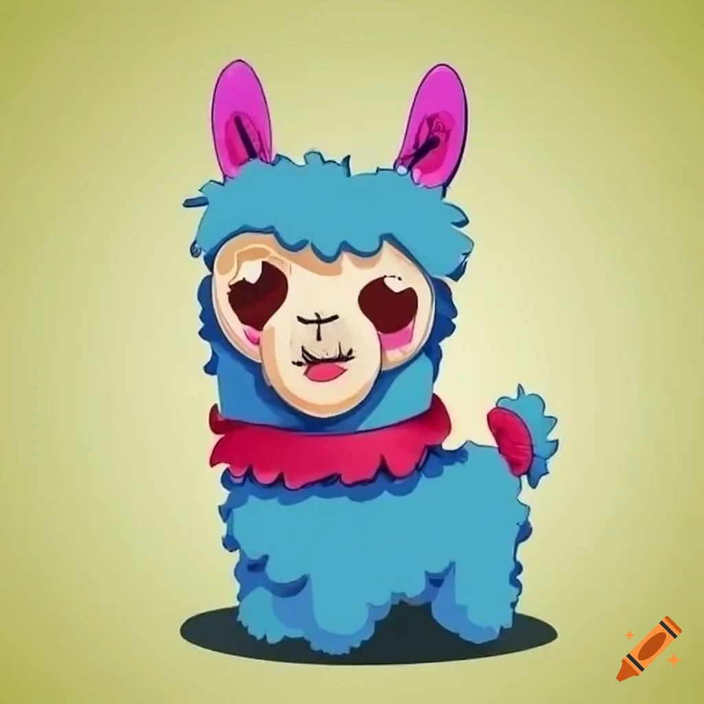 Chewed-up llama stuffed toy in cartoon style on Craiyon
