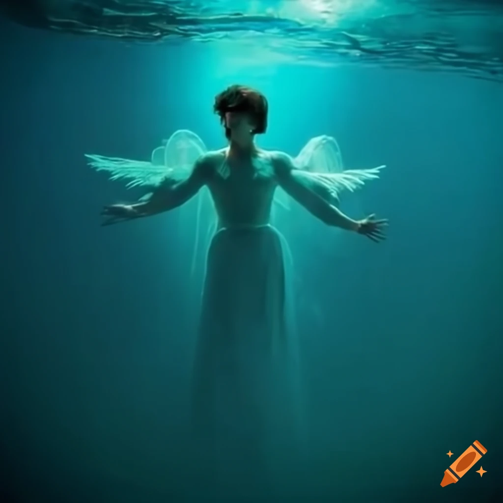 Colin Morgan as an angel in a mythical underwater renaissance scene ...