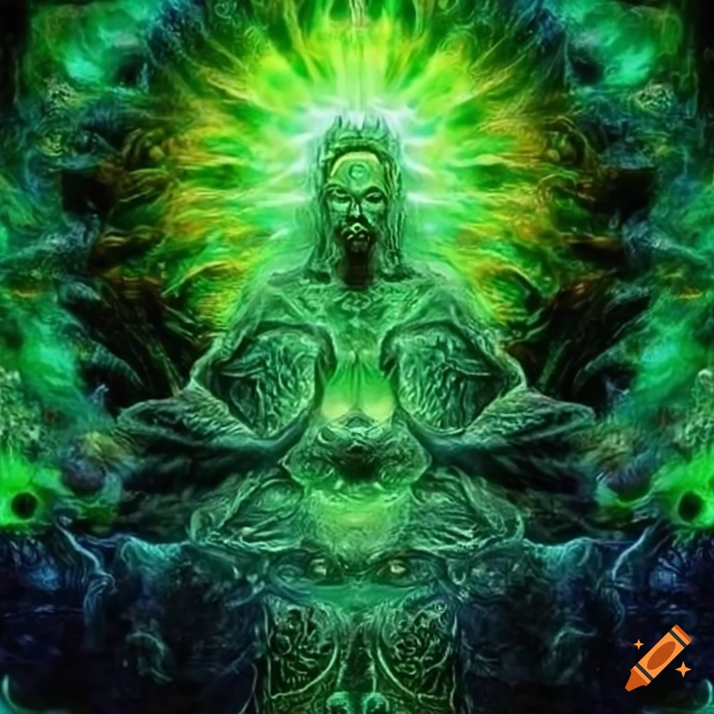 Chaos god of green consciousness bffs on Craiyon