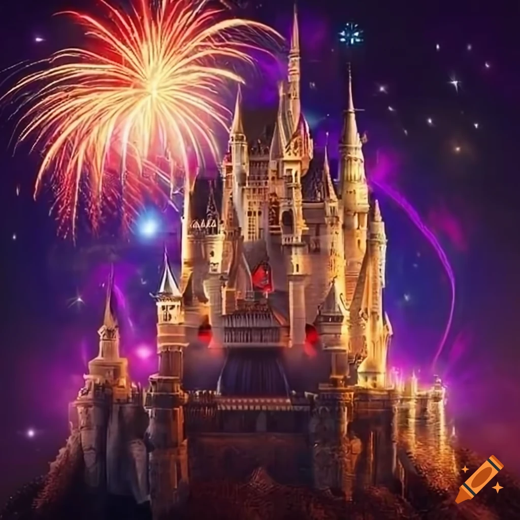 Grand castle in a fantasy universe with fireworks on Craiyon