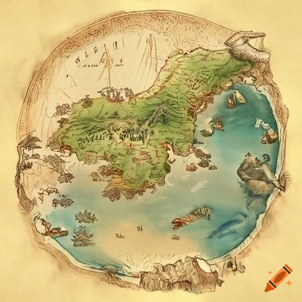 Map of paradise in a fairytale old manuscript style on Craiyon