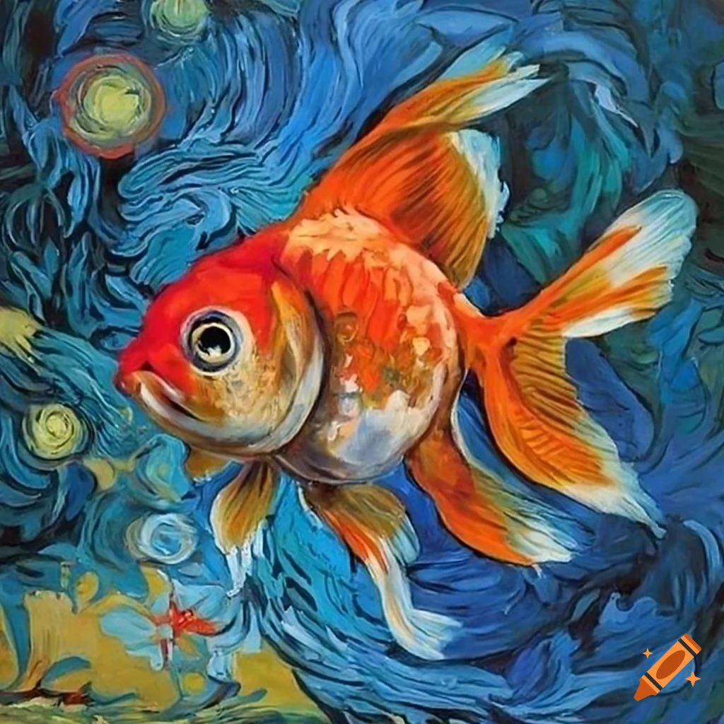 Beautiful fantail goldfish painting by Van Gogh on Craiyon