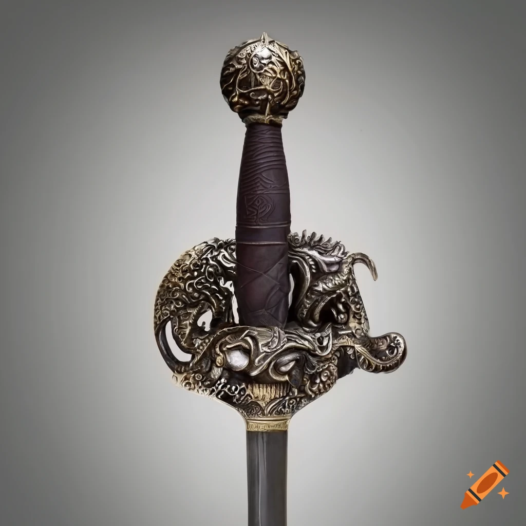 Scottish basket hilt sword with dragon scales and damascus steel blade ...
