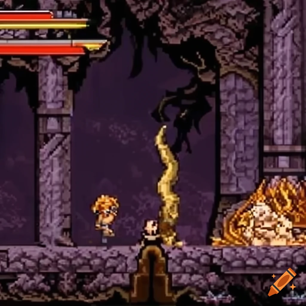 Sidescroller game screen from castlevania on Craiyon