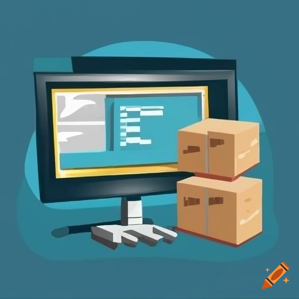 Cartoon-style warehouse management software on Craiyon