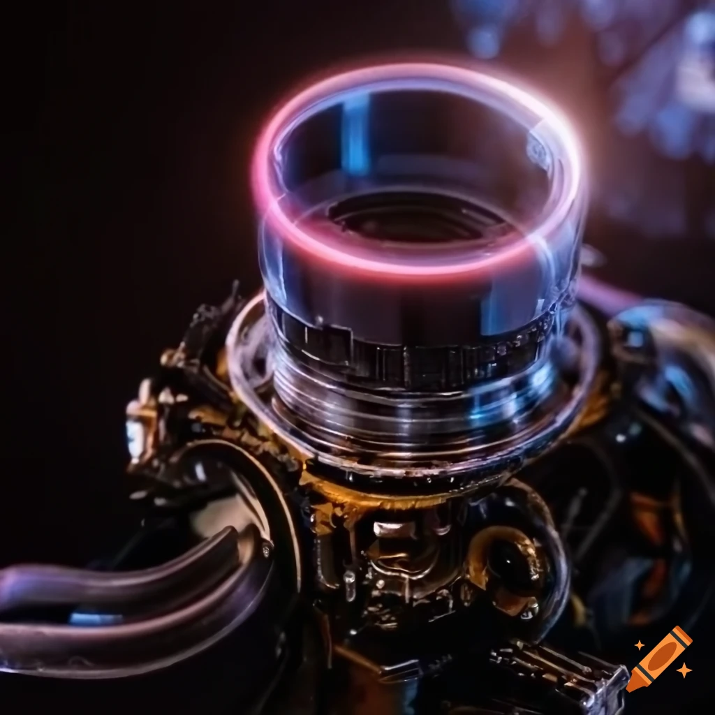 Electric engine cube with wires and pipes in a science fiction setting ...