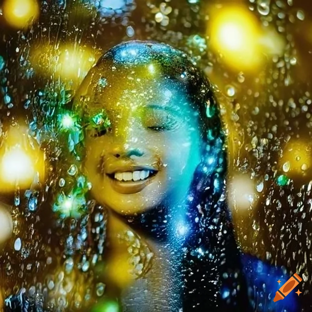 Hyperrealistic illustration of a woman behind a rain-covered window on ...