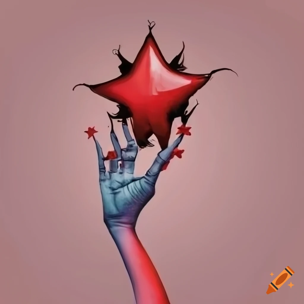 Outstretched hand with red star and crown in tim burton style on Craiyon