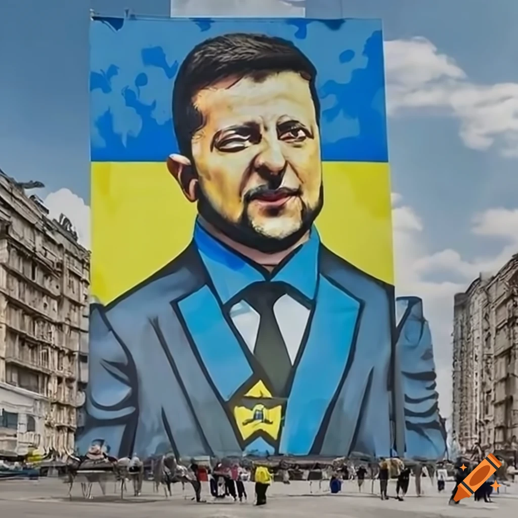 Mural of ukrainian president zelenskyy in a superhero suit holding the ...