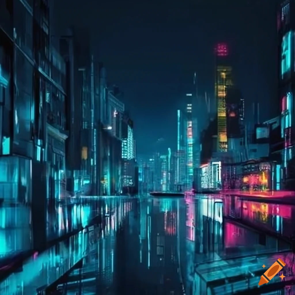 Neon cityscape at night on Craiyon