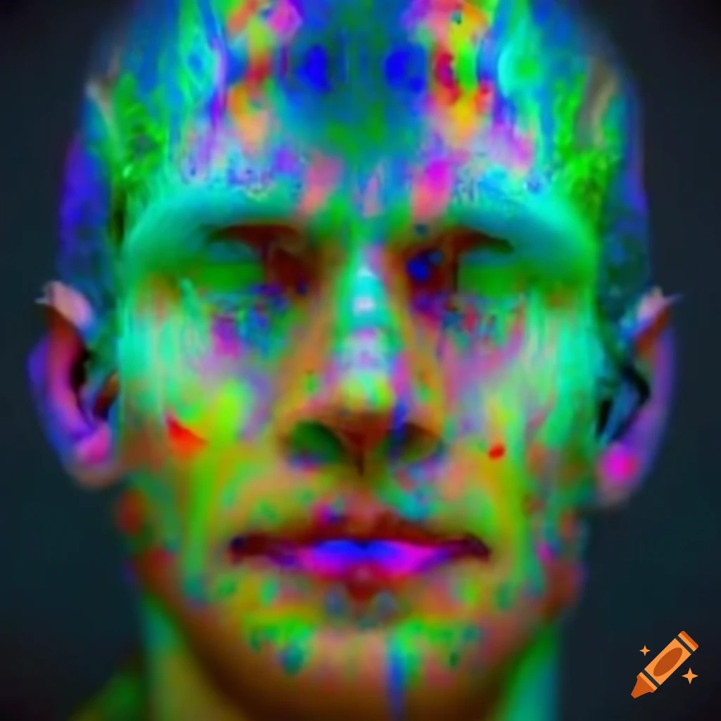 Abstract digital artwork of a man's face merging with AI and ...