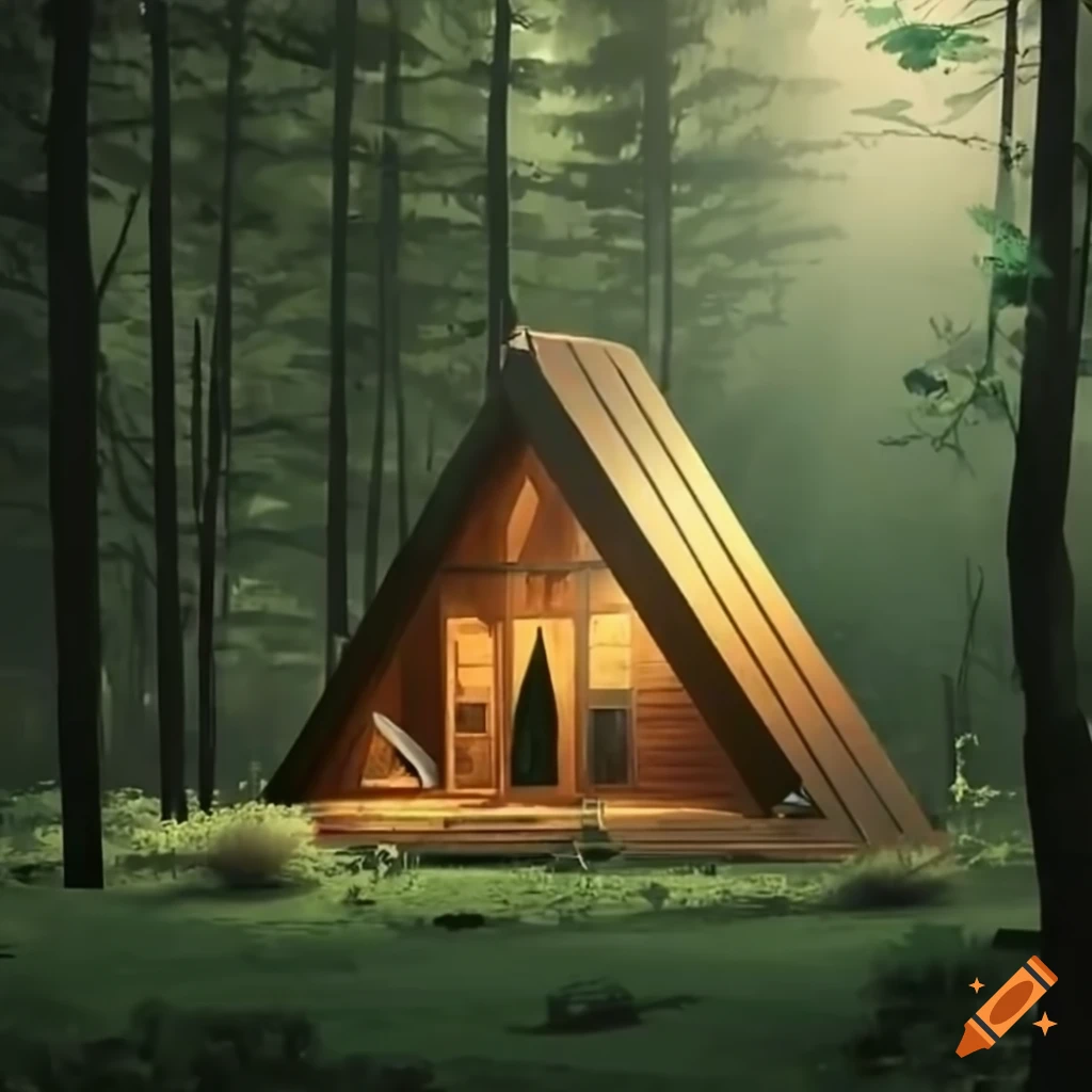 A-frame house nestled in the forest on Craiyon