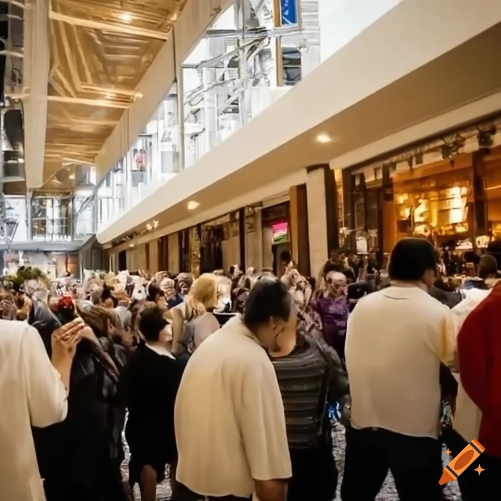 Crowded prayer gathering in a shopping center on Craiyon