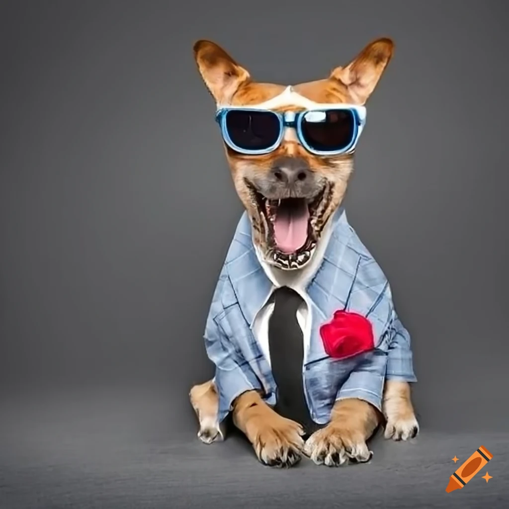 Dog wearing sunglasses and a suit on Craiyon