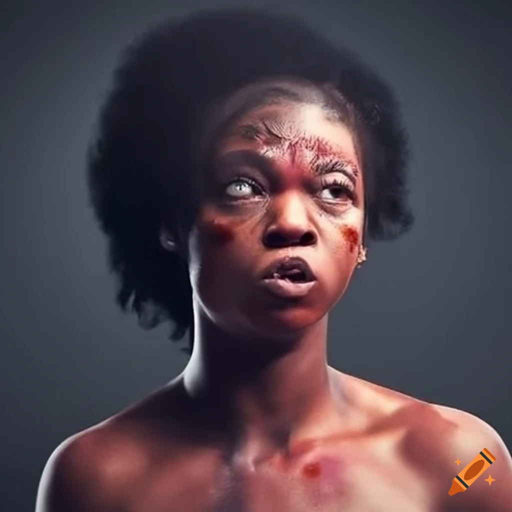 Black female fighter with a stunned and frazzled expression on Craiyon