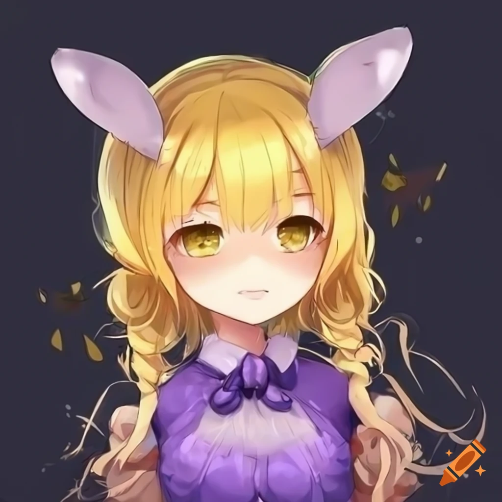 Chibi anime rabbit girl with yellow eyes, yellow braided hair, and ...