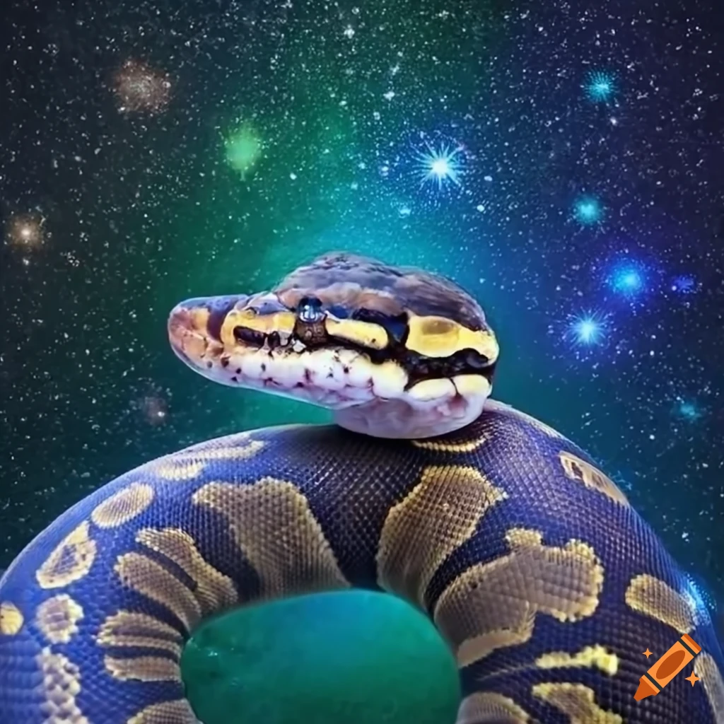 Ball python with a starry cosmic background on Craiyon