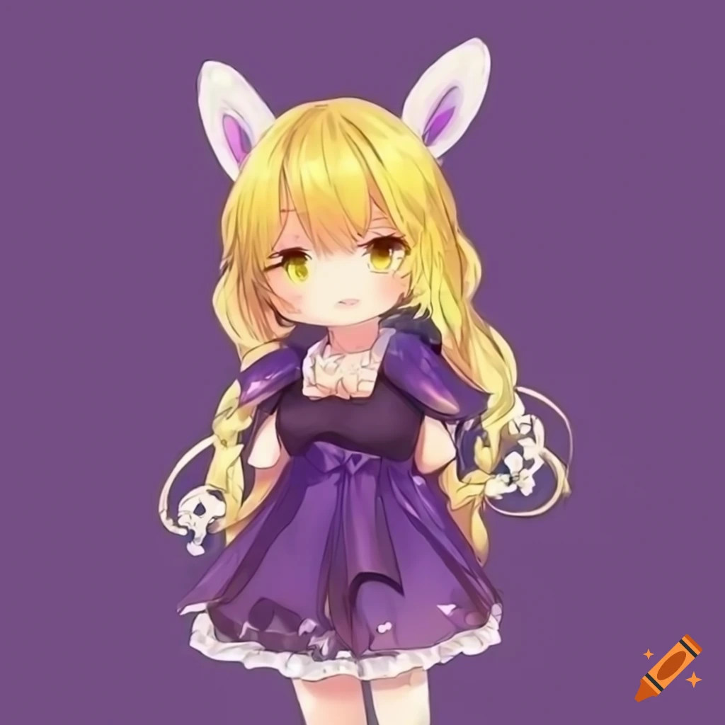 Chibi anime rabbit girl with yellow eyes, yellow braided hair, and ...