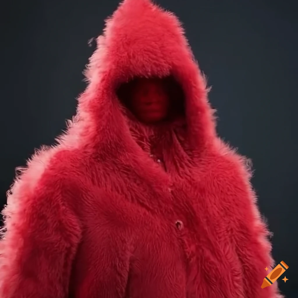 Man wearing a red fluffy jumpsuit on Craiyon