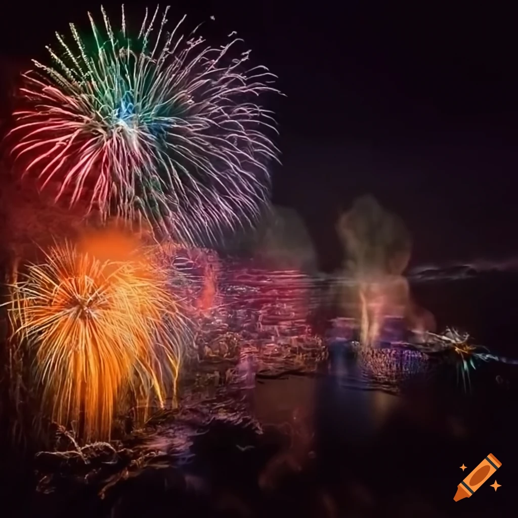 New year celebration with champagne glass and colorful fireworks on Craiyon