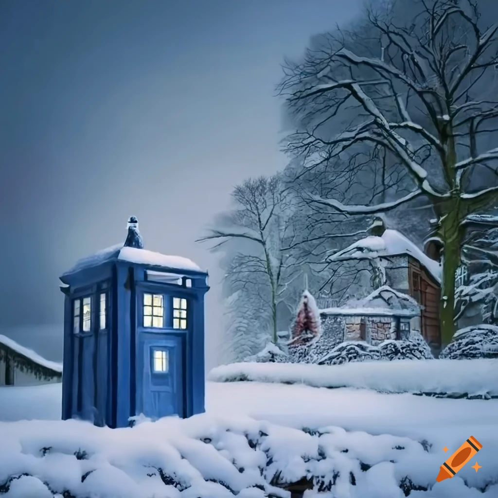 Snowy english village with warm glows in house windows and a snow ...