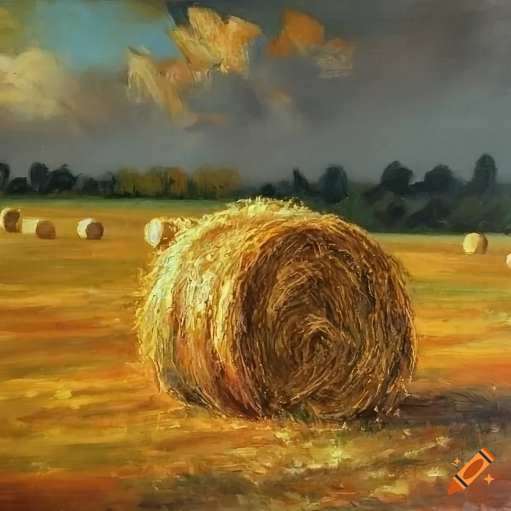 Oil paintings of hay bales on Craiyon