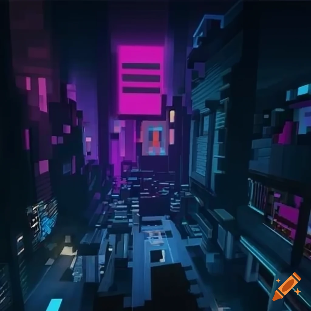 Cyberpunk minecraft build on Craiyon