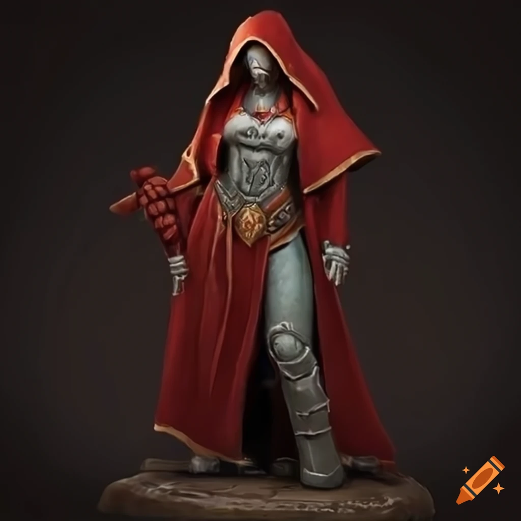 Warhammer 40k female psyker character in red robes and hood on Craiyon