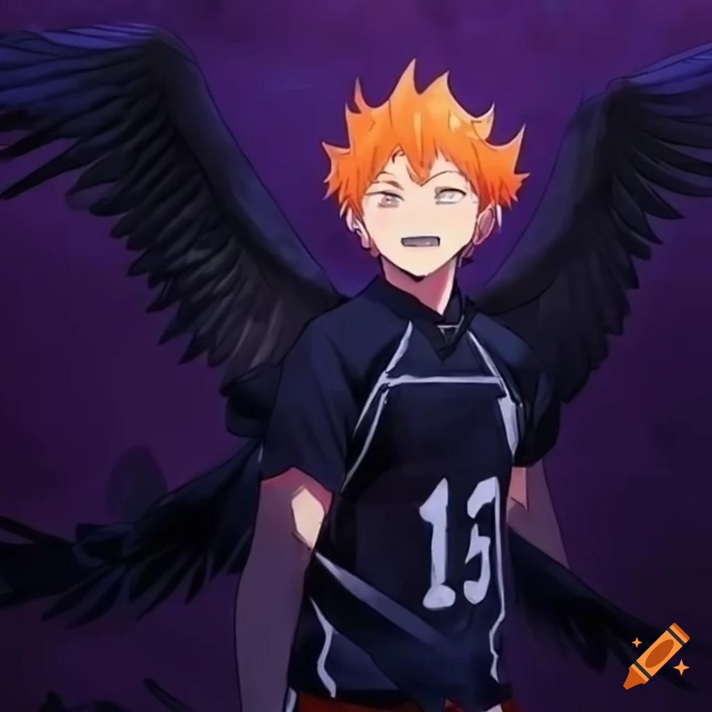 Shoyo hinata with black crow wings on Craiyon
