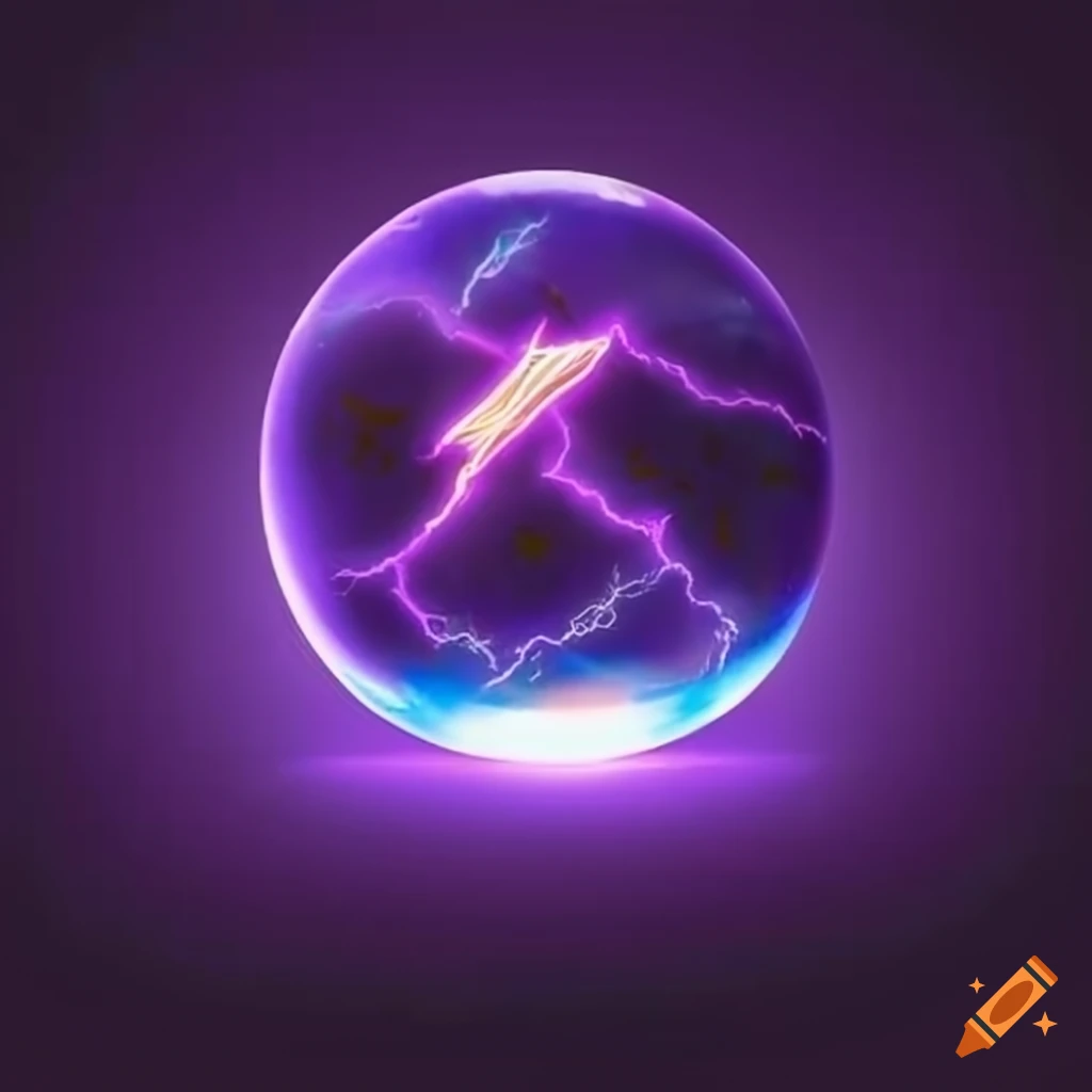 Crystal ball with purple lightning bolt inside on Craiyon