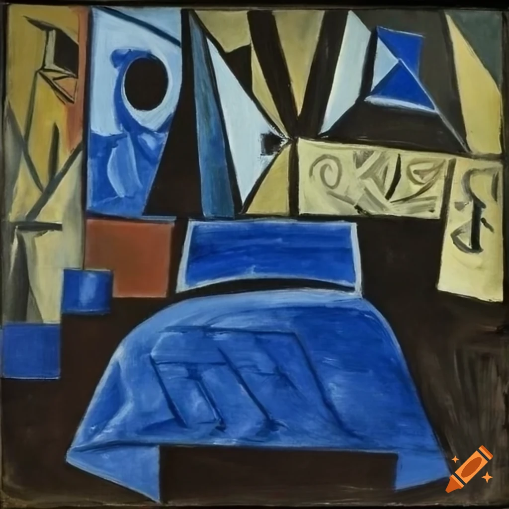 Pablo picasso inspired bedroom with cubism art in indigo and pitch ...