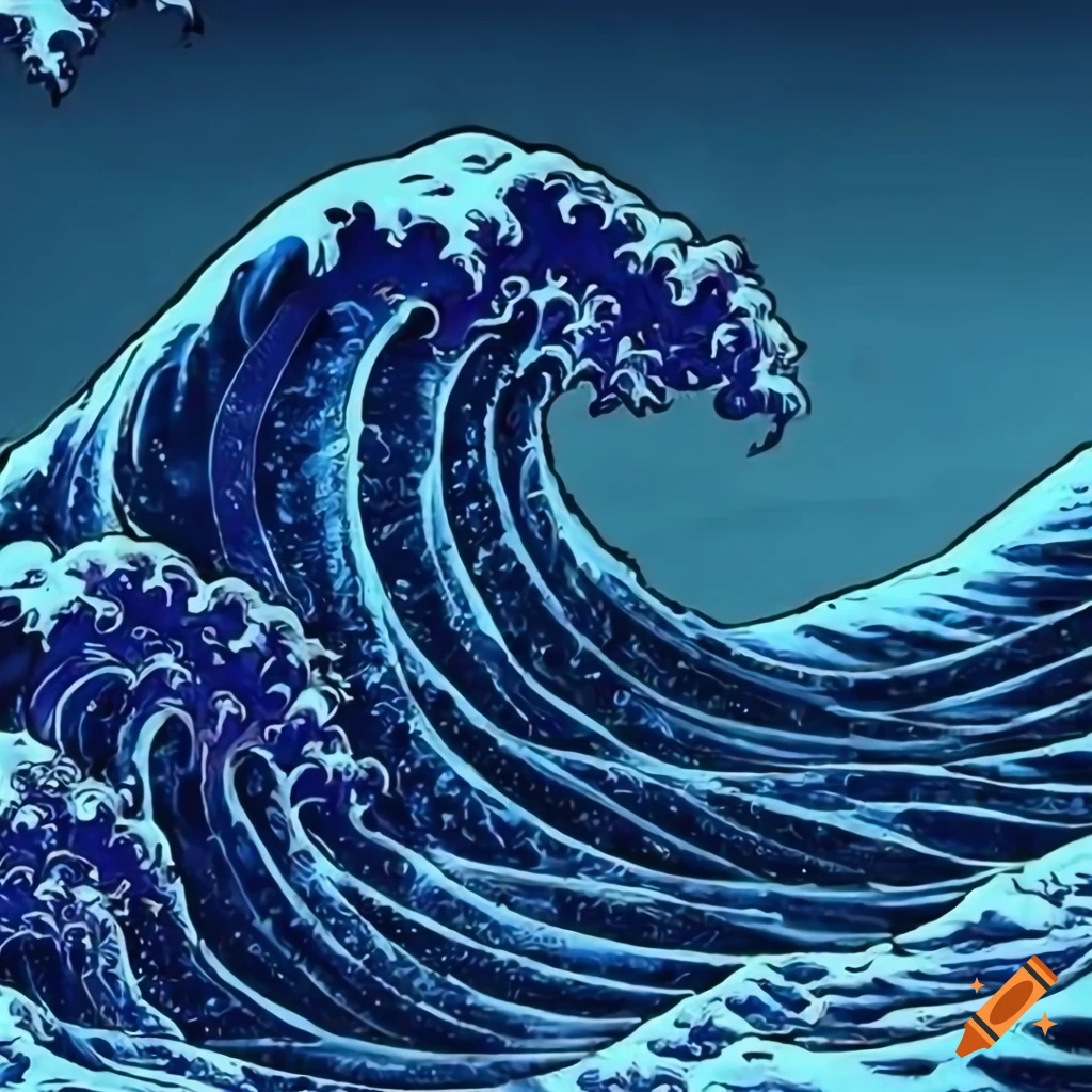 Blue japanese ocean wave wallpaper on Craiyon