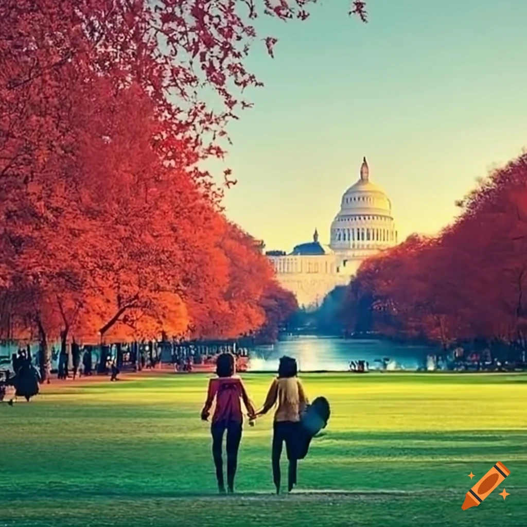 Romantic atmosphere in a beautiful washington dc park on Craiyon