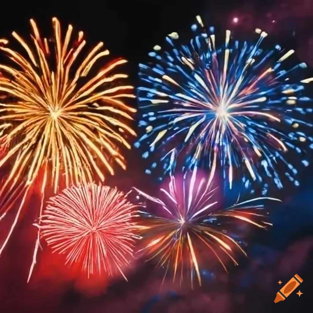 Gigantic impressive fireworks display with beautiful varied colors on ...