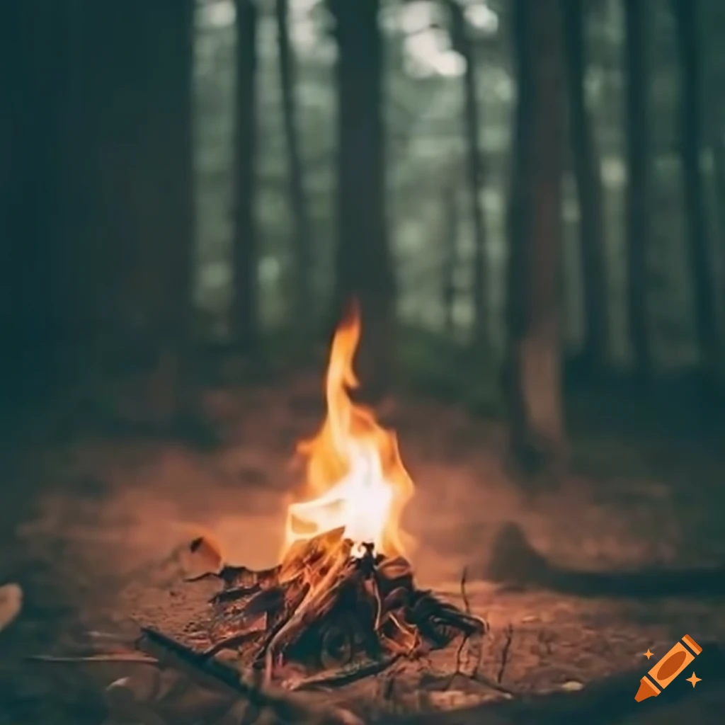 Small camp fire in a magical forest on Craiyon