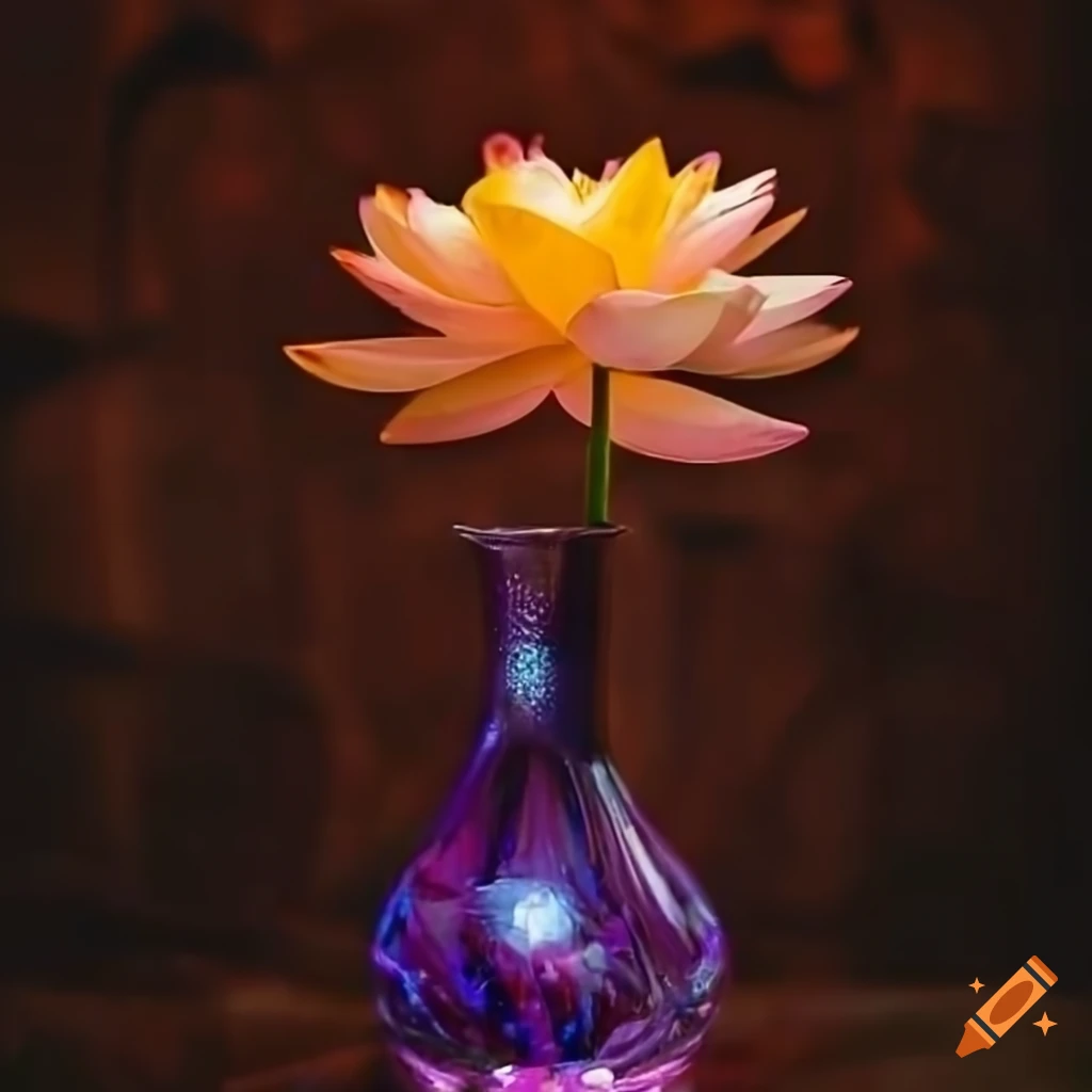 Lotus flowers in a colored glass vase in high resolution on Craiyon