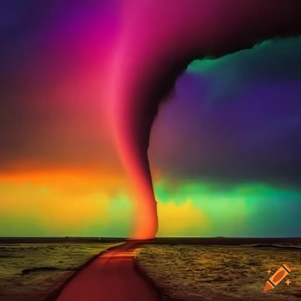 Colorful portrayal of a dissipating tornado on Craiyon